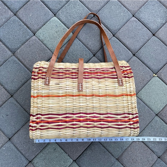 Blue Canoe | Bags | Nwt Large Rectangular Wicker Bag Two Leather Straps ...